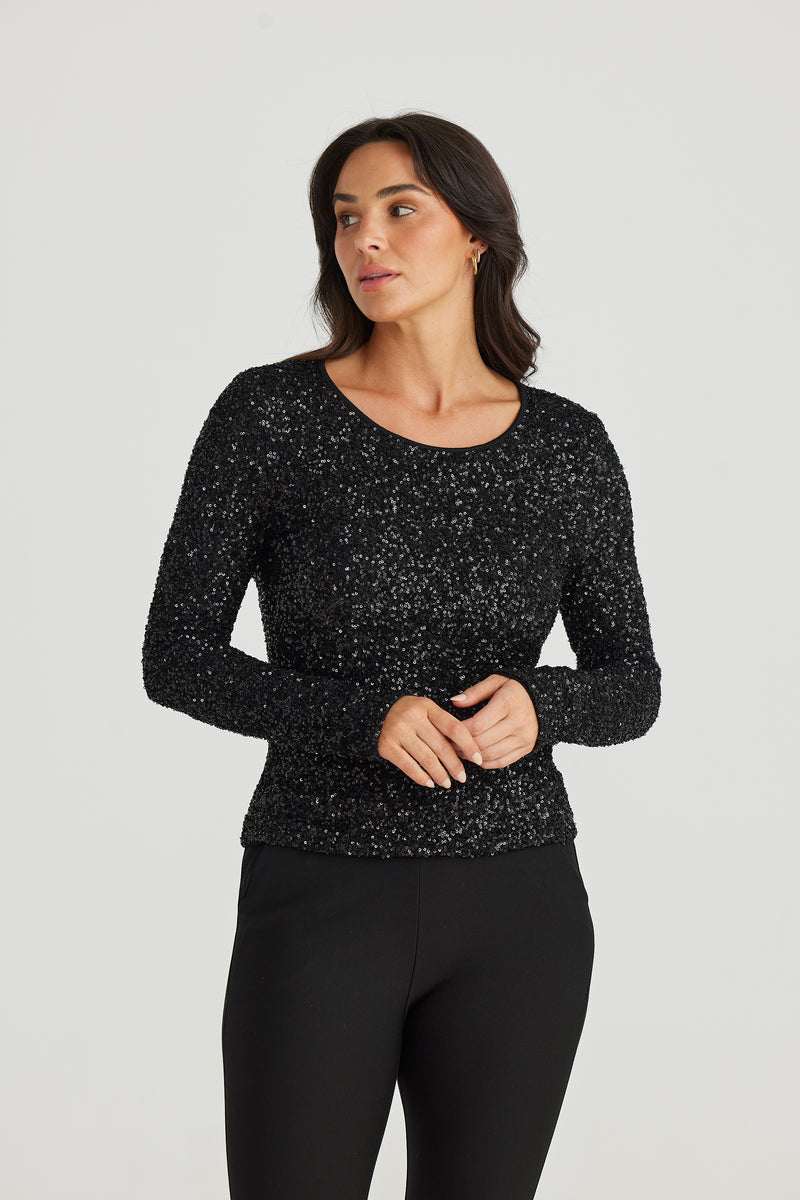 Dazzle Top - Black Sequin – Sustainable Soul - Black Rock